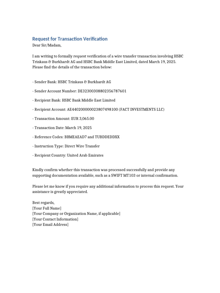 Transaction Verification Request | PDF
