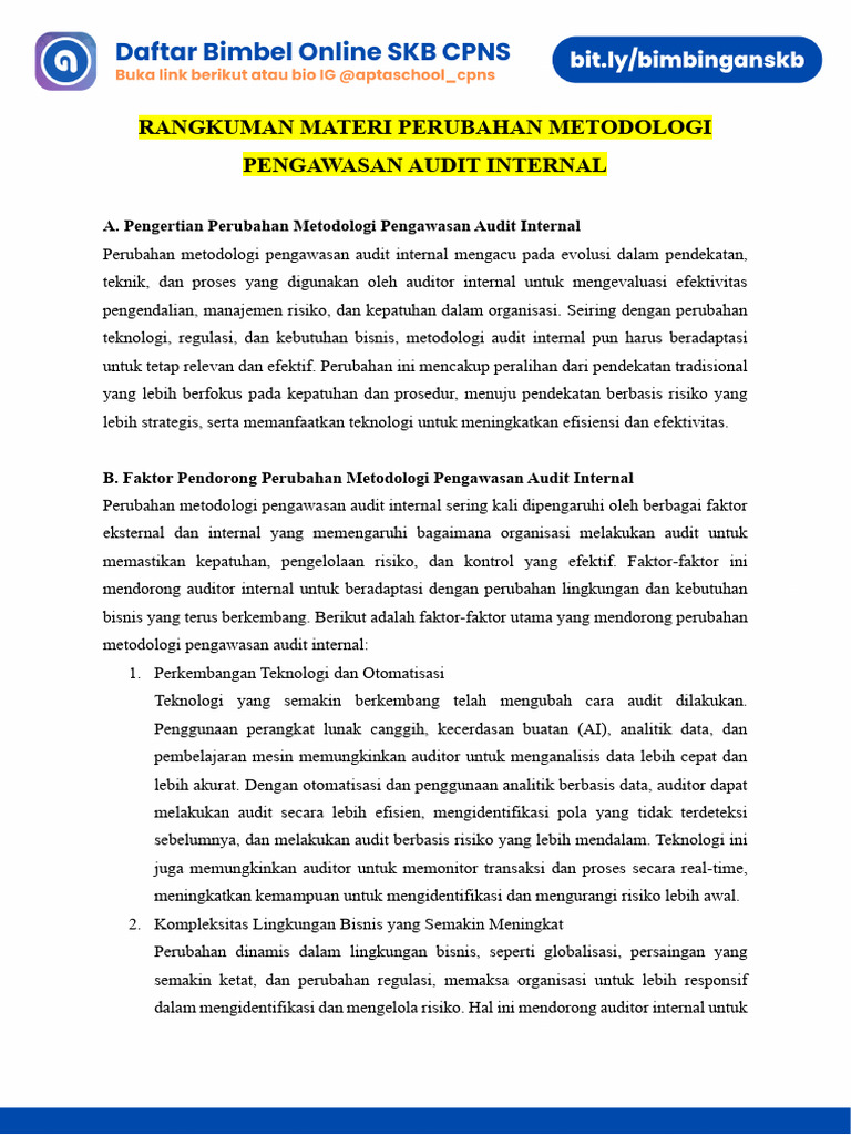Perubahan Metodologi Pengawasan Audit Internal | PDF