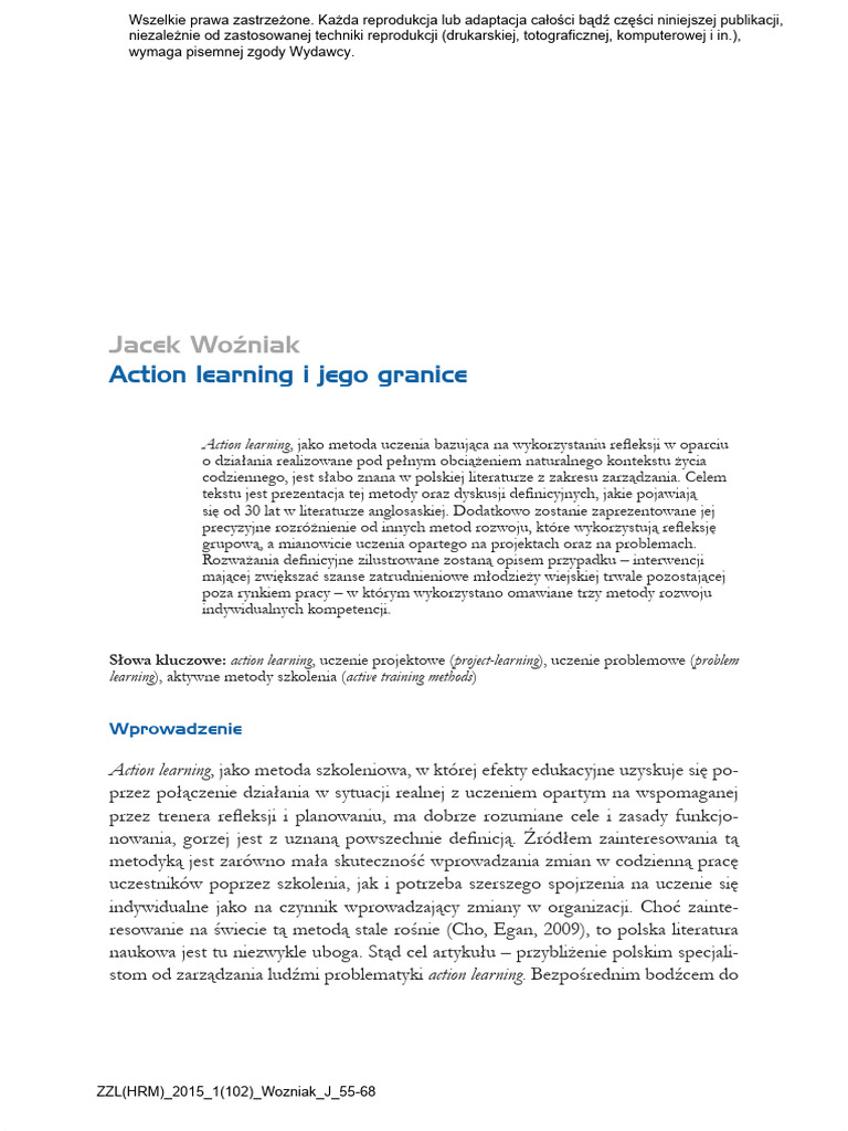 Wozniak J Lektura Obowiązkowa Action Learning | PDF