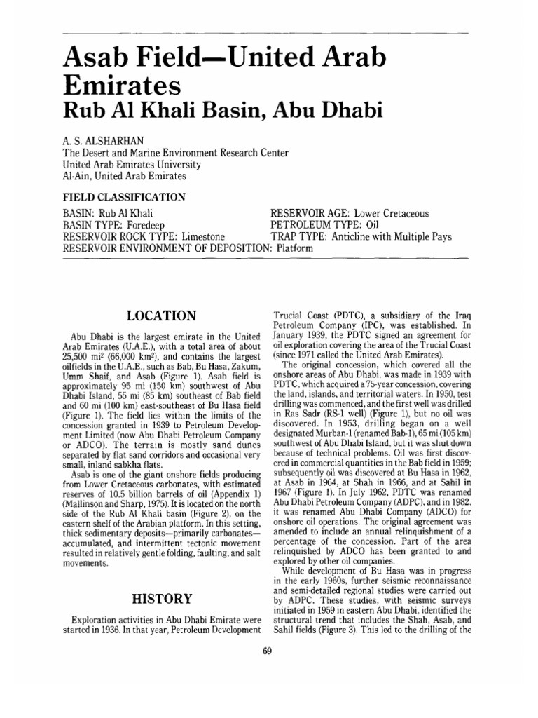 1982 - Alsharhan - Asab Field - United Arab RESERVOIR AGE Lower ...