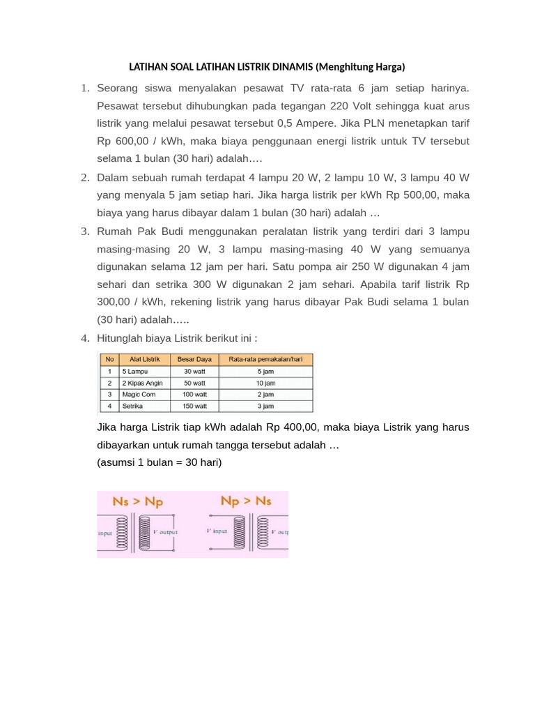 LATIHAN SOAL LATIHAN 1 Biaya Listrik | PDF