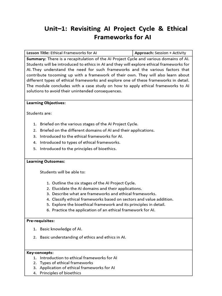 SS Unit 1 Revisiting AI Project Cycle and Ethical Framework | PDF ...