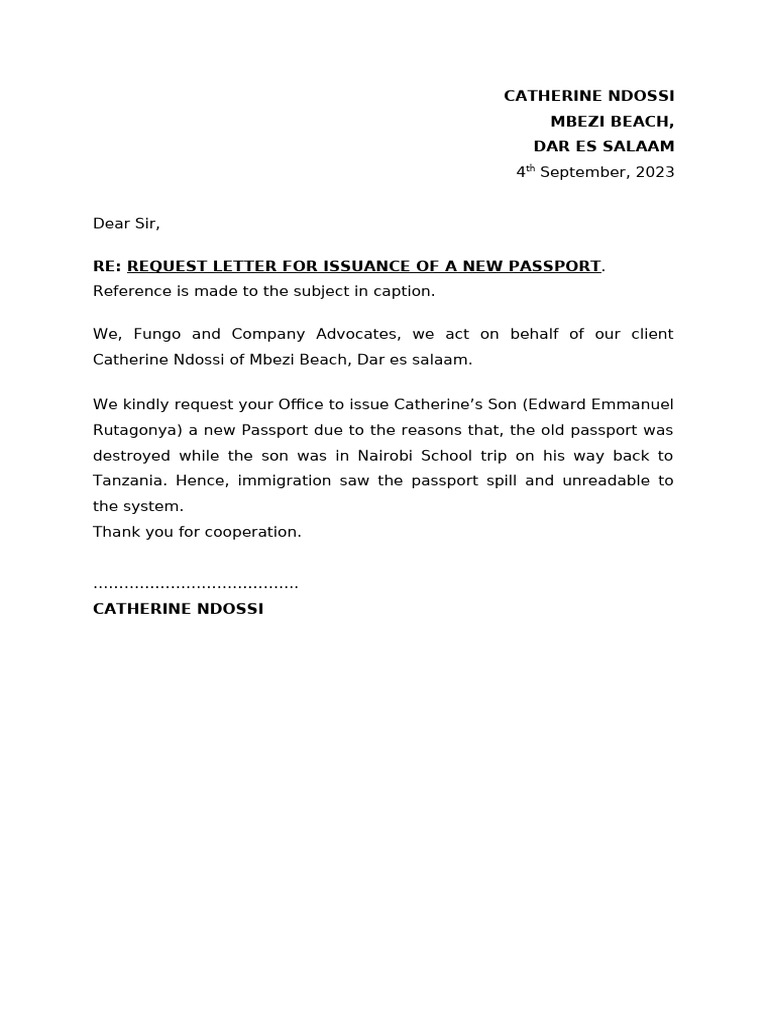 Request Letter For Issuance of New Passport | PDF