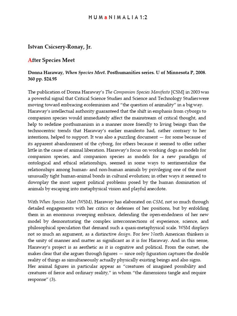 Haraway's Contact Zones in WSM | PDF | Posthuman | Jacques Derrida