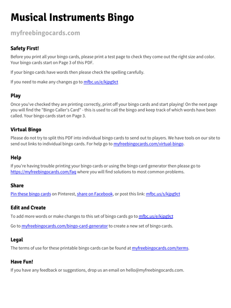 Musical Instruments Bingo | PDF | String Instruments | Musical Instruments