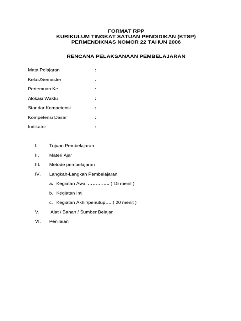 Format RPP KTSP | PDF