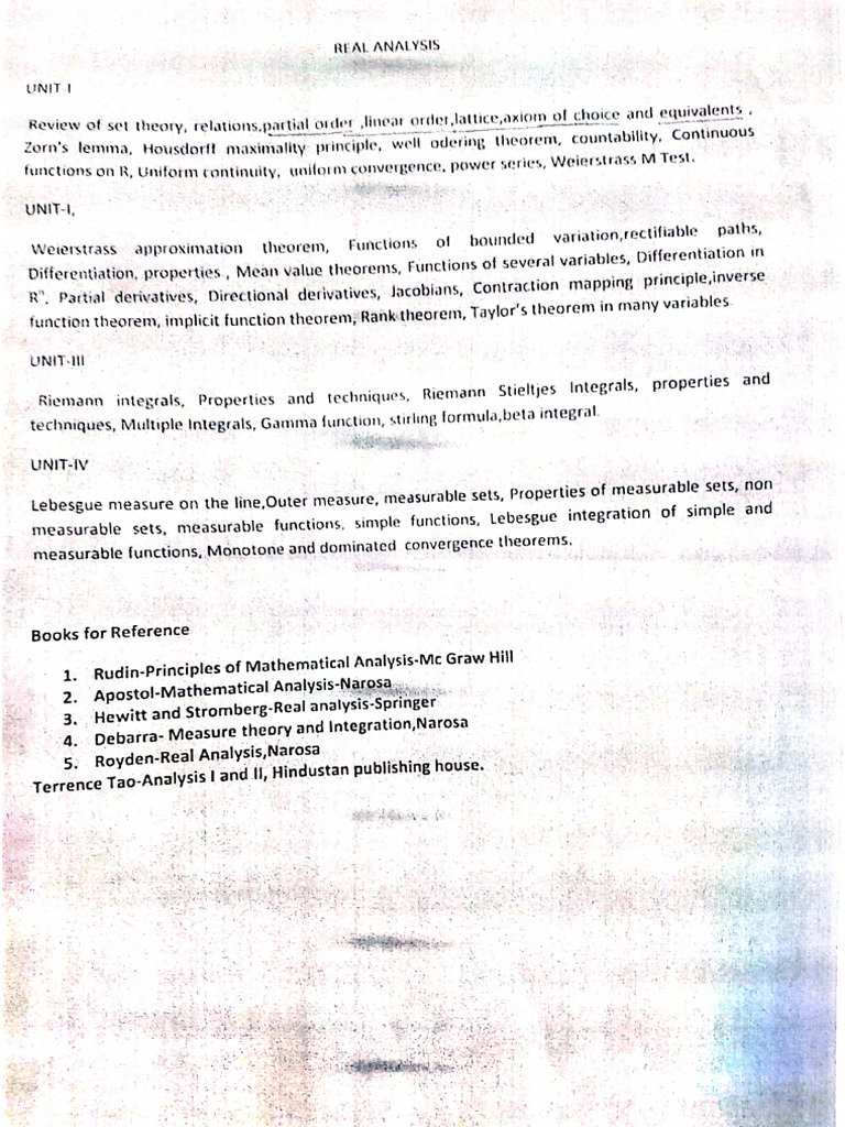 Real Analysis Syllabus | PDF