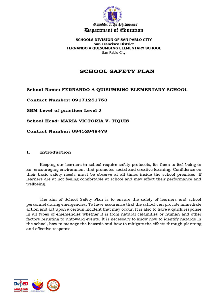 FAQ ES School-Safety-Plan FINAL | PDF | Disaster Risk Reduction ...