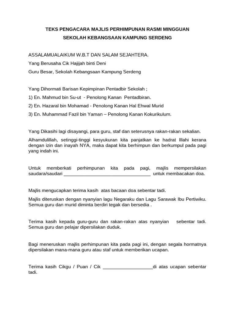 Teks Pengacara Majlis Perhimpunan Mingguan | PDF