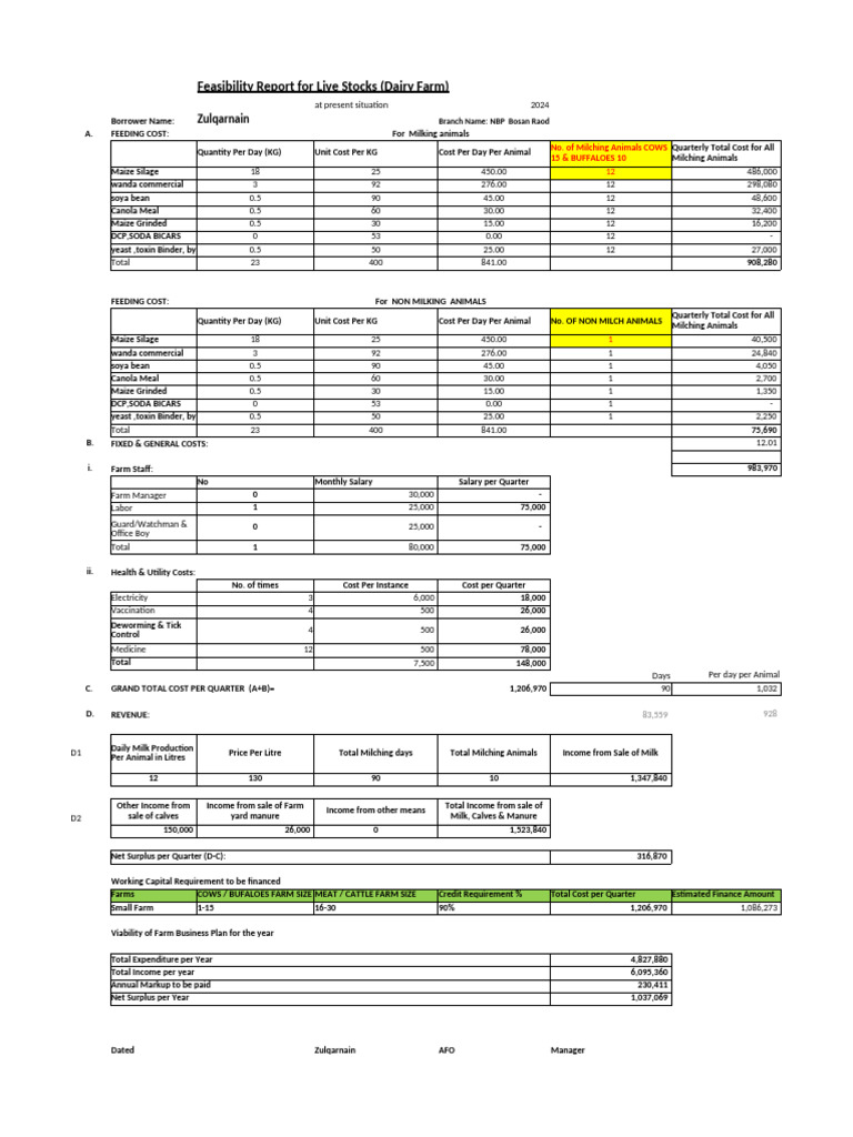 Dairy Farm Feasibility Report 2024 | PDF | Farms | Cattle