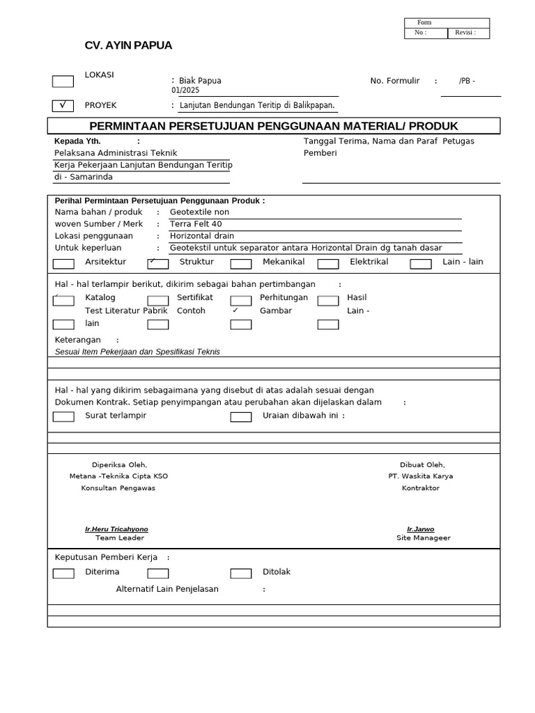 Laporan Approval Material | PDF