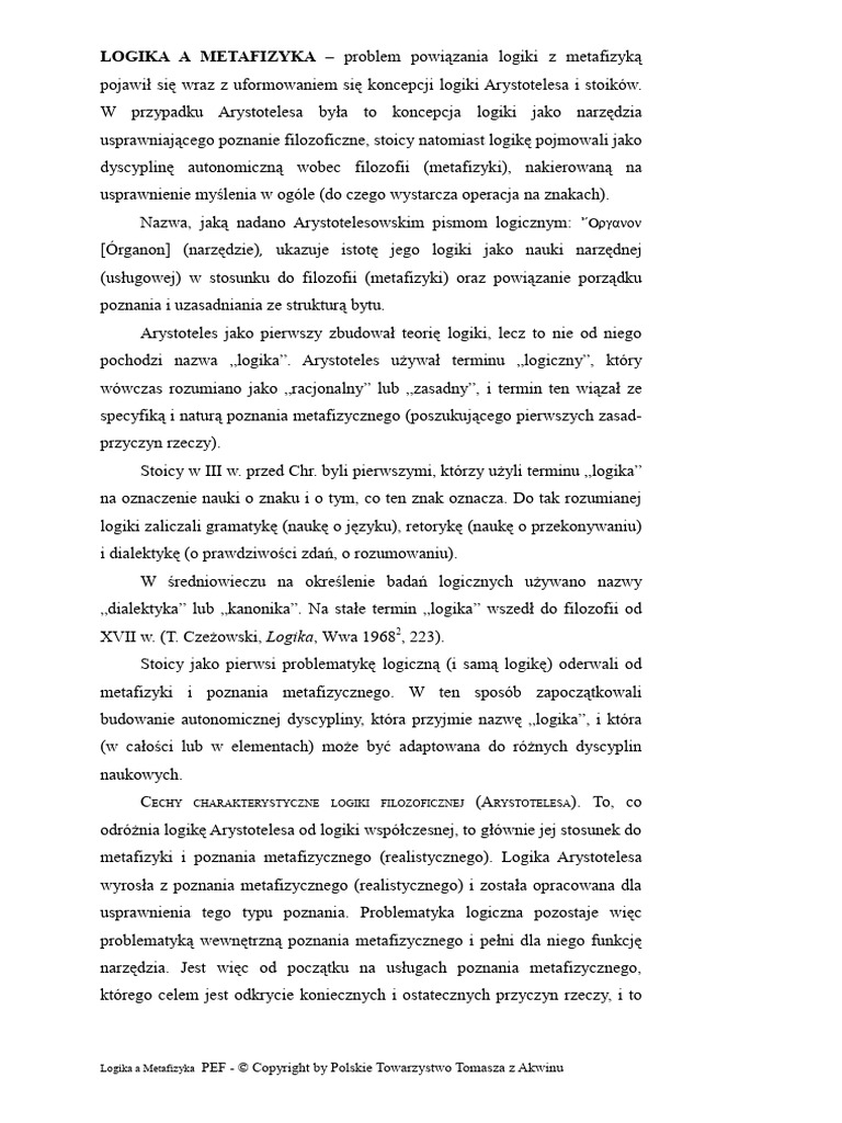 Logika A Metafizyka | PDF