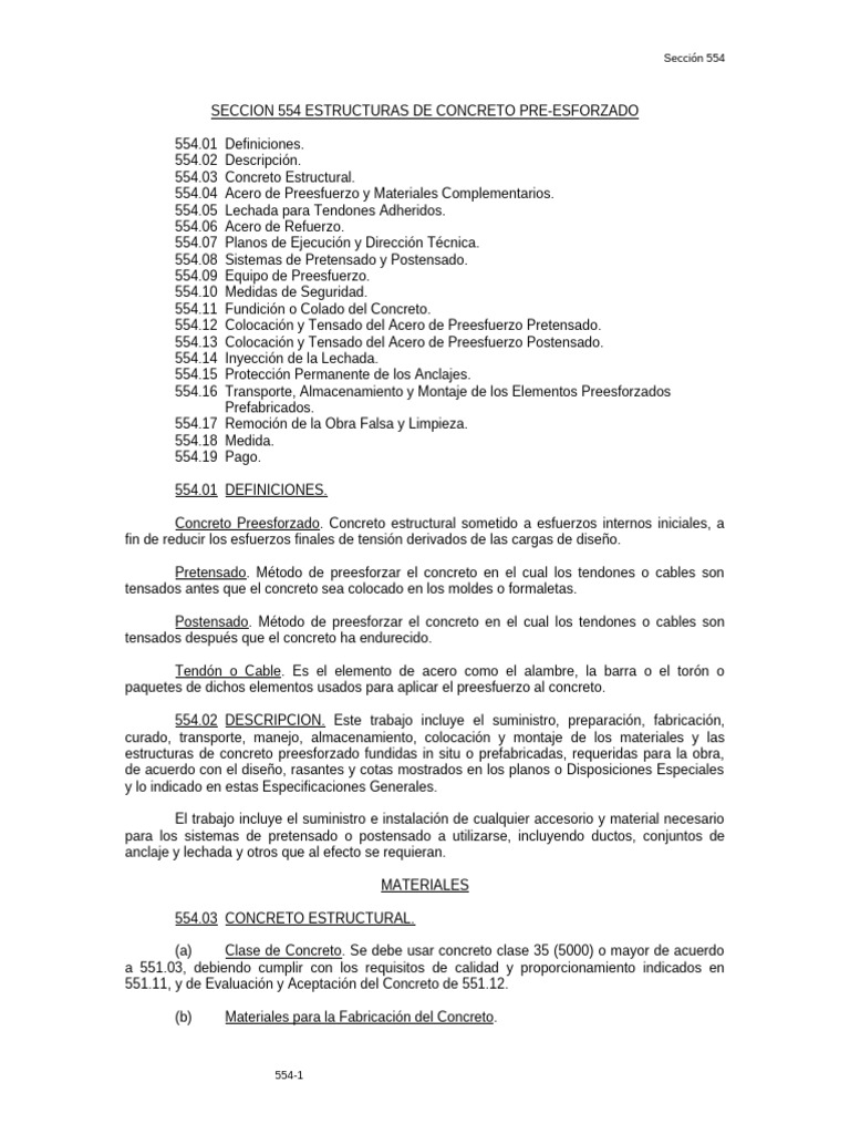 Seccion 554 | PDF | Hormigón | Hormigón pretensado