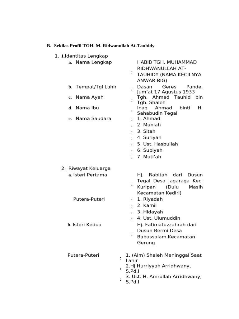 Profil TGH. M. Ridwanullah At-Tauhidy | PDF