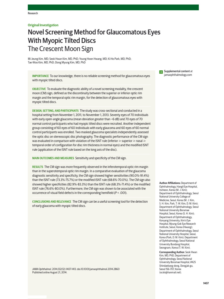 Novel Screening Method For Glaucomatous Eyes With Myopic Tilted Discs ...