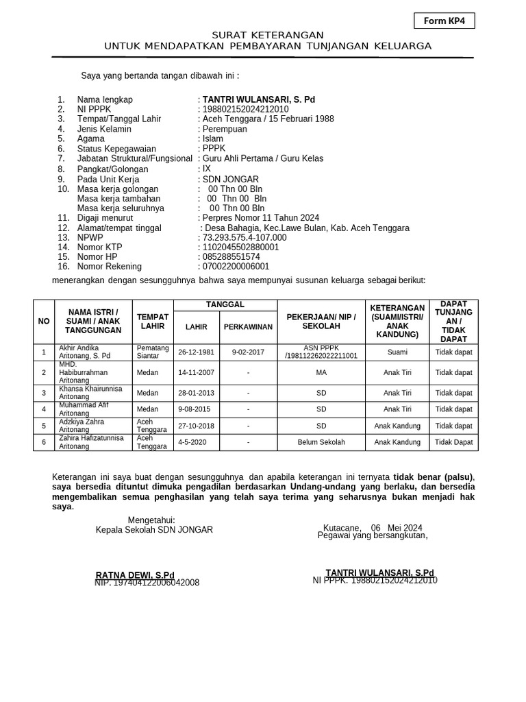 FORMULIR KP4 TERBARU 2024 Tantri | PDF