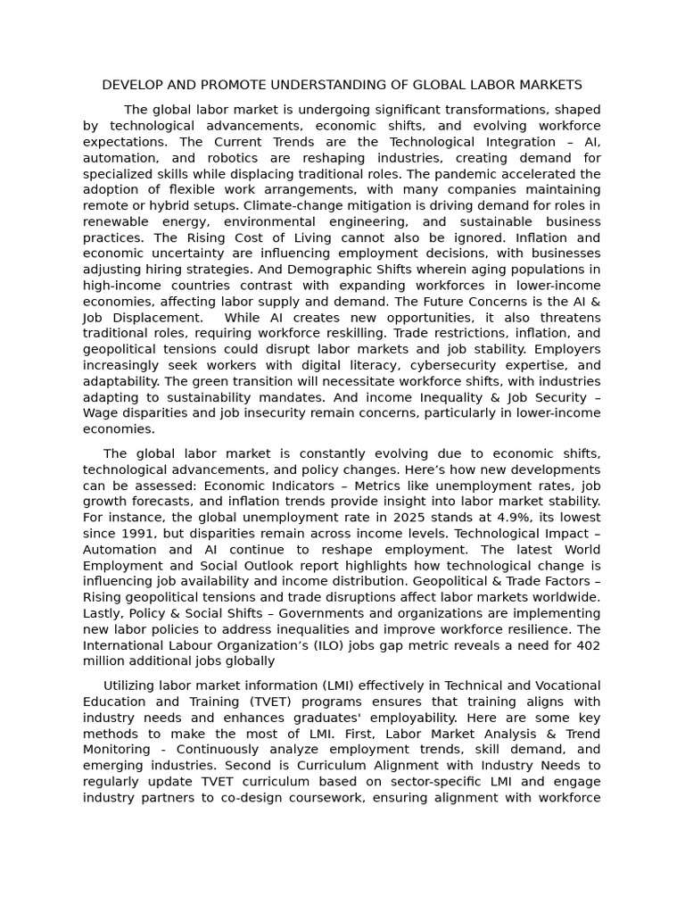 Develop and Promote Understanding of Global Labor Markets | PDF | Cost ...