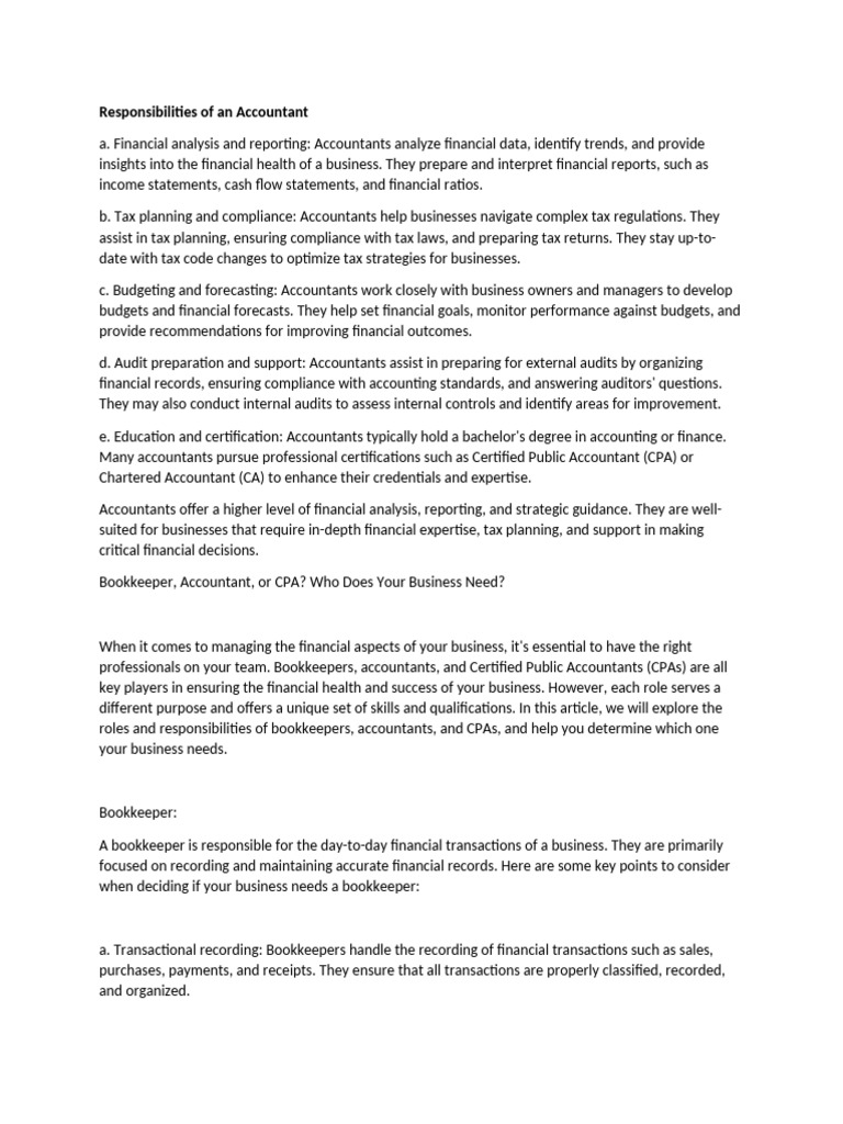 Key Responsibilities of Accountants | PDF | Certified Public Accountant ...