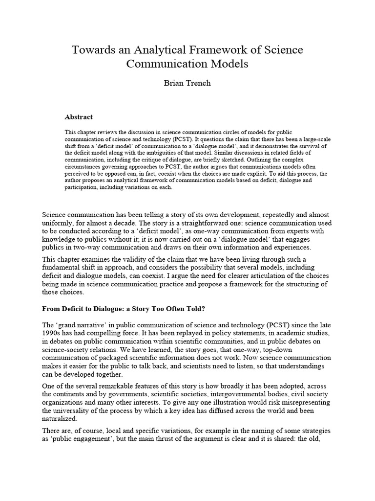 Towards An Analytical Framework of Science Communication Models | PDF | Science | Communication