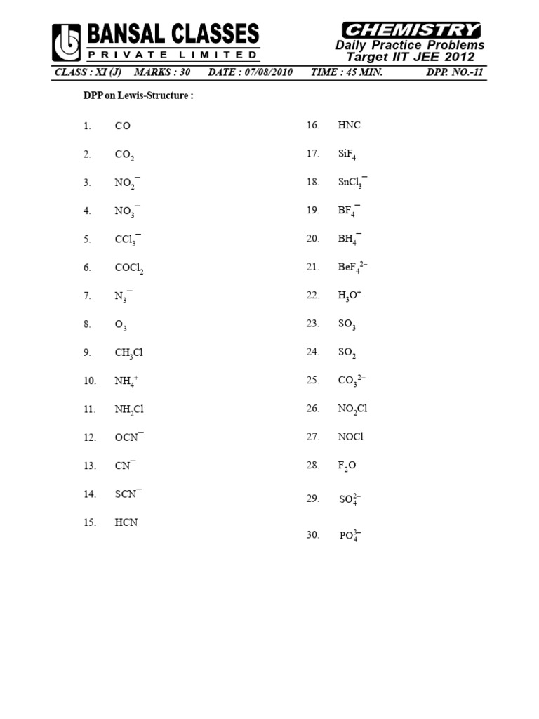 Lewis Structures Practice Problems | PDF