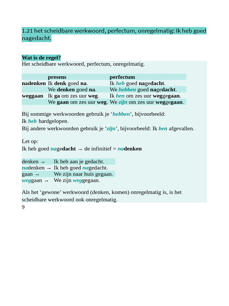 1.21 Perfectum, Onregelmatig- Scheidbare Werkwoord, Ik Heb Goed ...