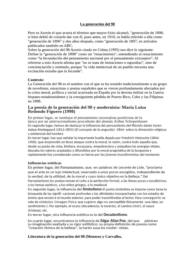 Características de la Generación del 98 y 27 | PDF | Vanguardia | Poesía