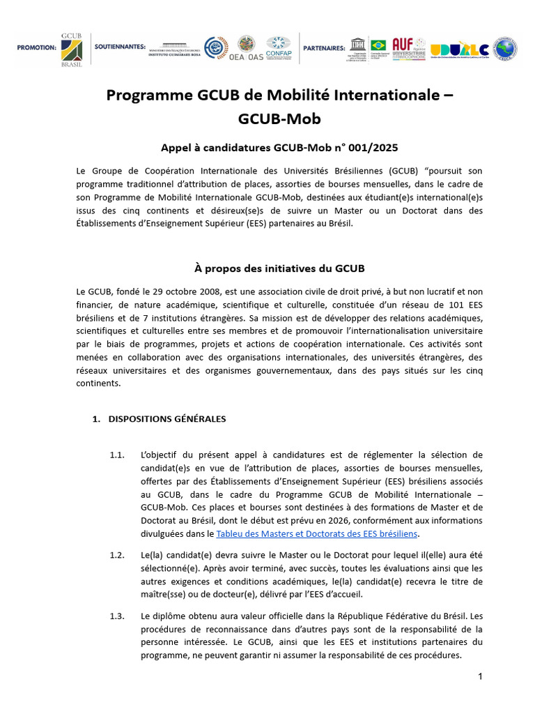 Appel à candidatures GCUB-Mob 2025 | PDF | Doctorat | Indice de ...
