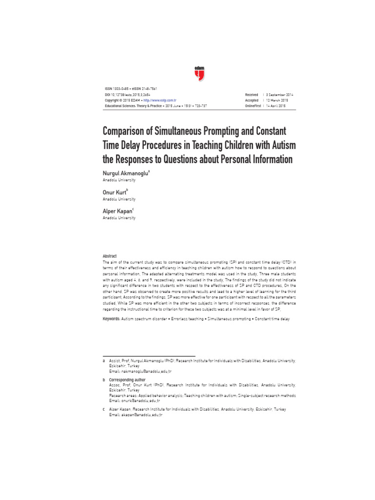 Constant Time Vs Simulutaneous 2015 | PDF | Reinforcement | Autism