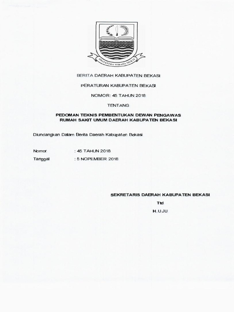 Perbup NOMOR 45 TAHUN 2018 - PEDOMAN TEKNIS PEMBENTUKAN DEWAN PENGAWAS RUMAH SAJIT UMUM DAERAH ...