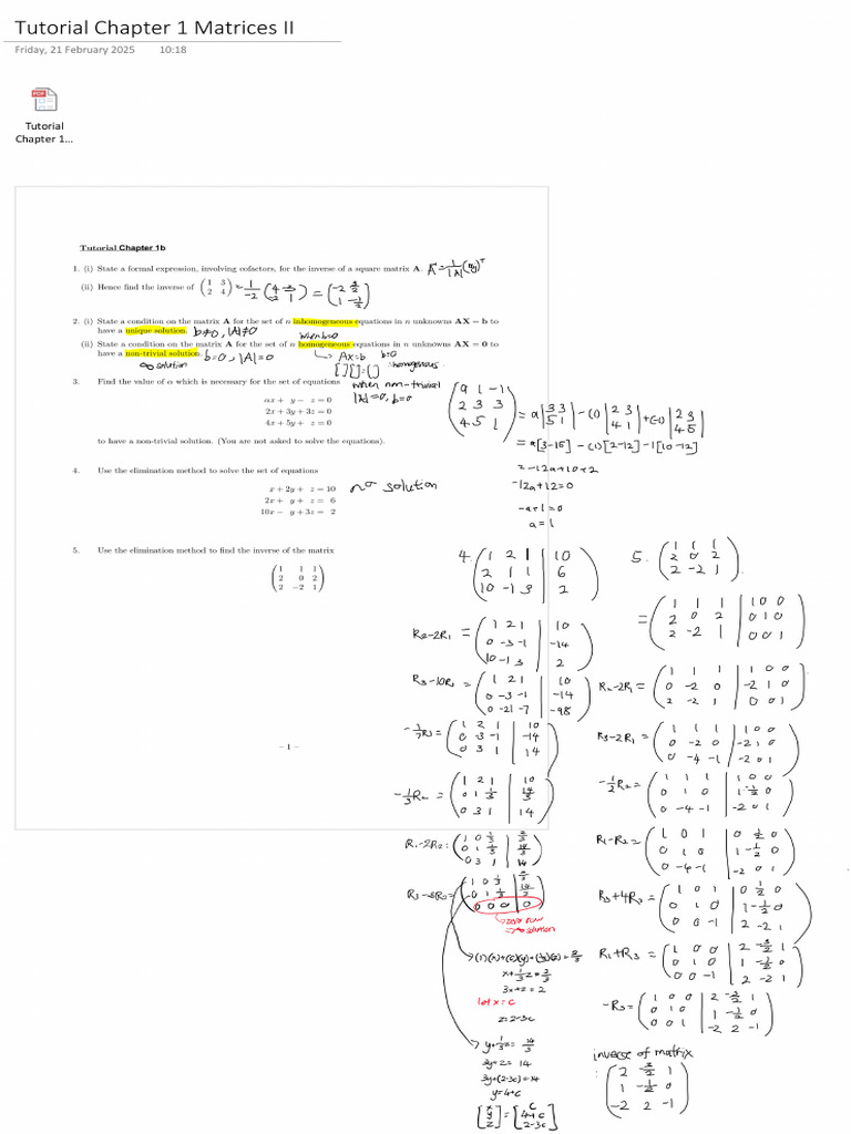 Tutorial Chapter 1 Matrices II | PDF