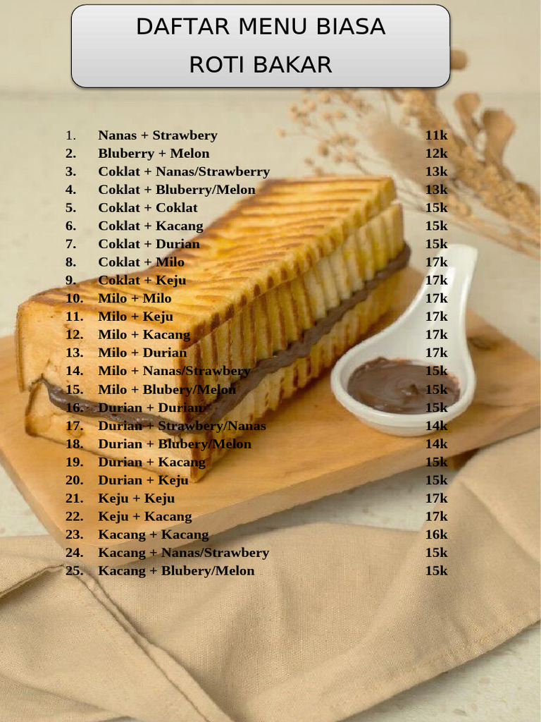 Daftar Harga Roti Bakar Kekinian | PDF