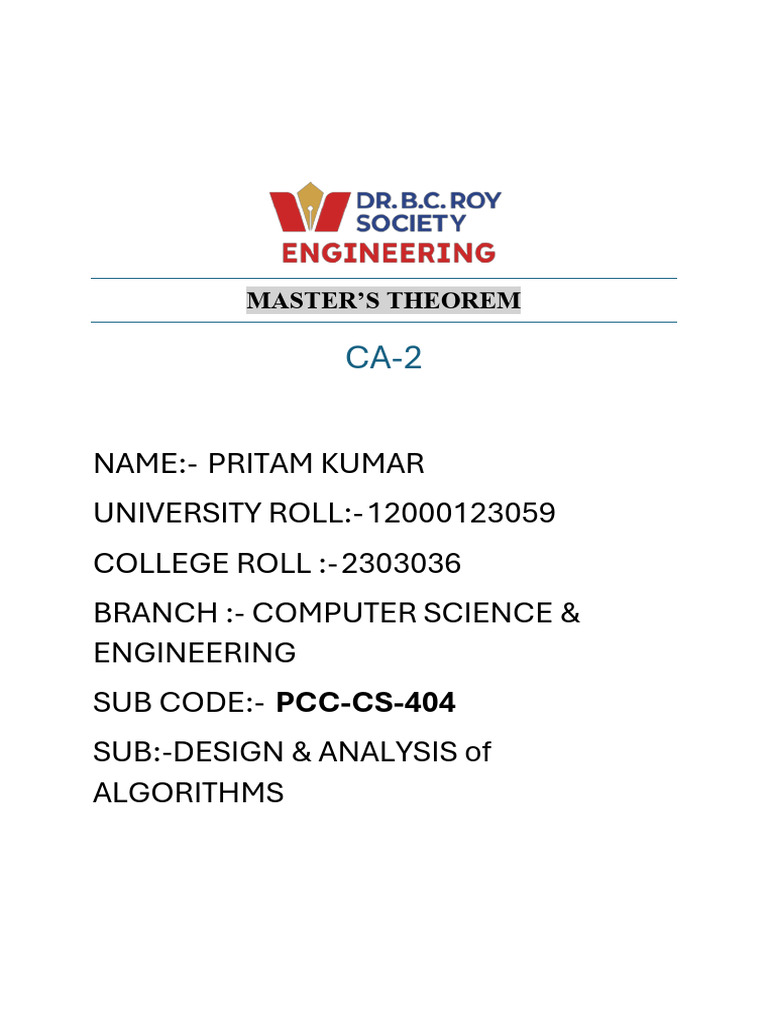 Pritam Kumar CA-2 PCC-CS-404 | PDF | Algorithms | Theoretical Computer Science