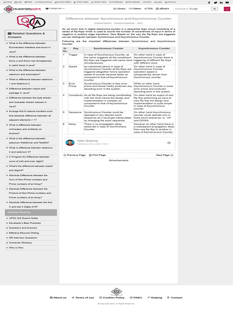 Difference Between Synchronous and Asynchronous Counter | PDF | Digital ...