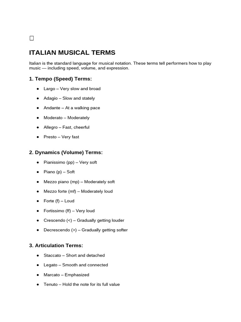 Italian Musical Terms Explained | PDF