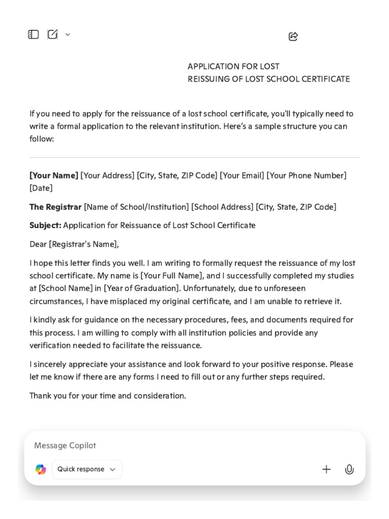 Application for Lost School Certificate | PDF