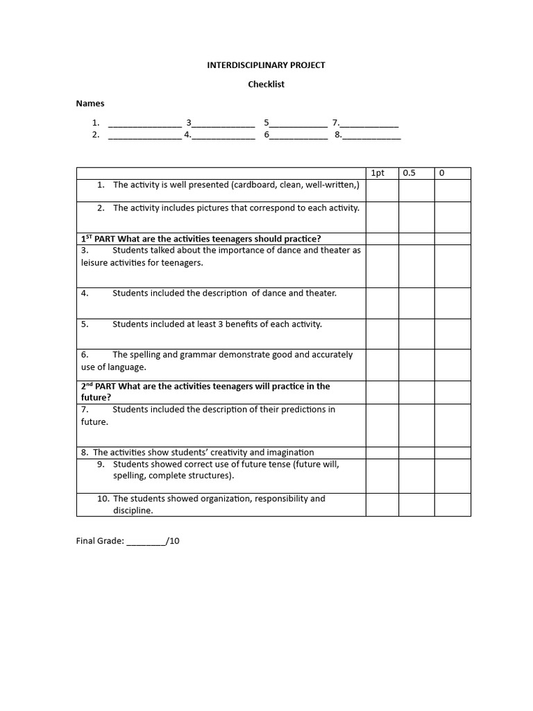 Interdisciplinary Project Checklist | PDF