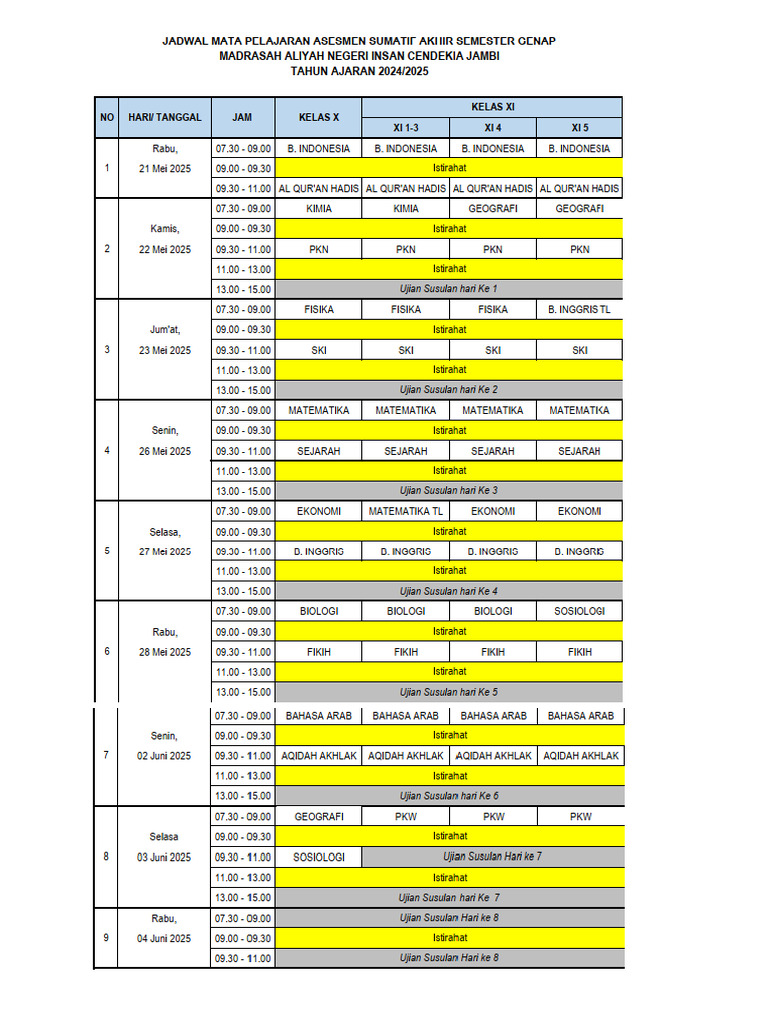 Jadwal ASAS Genap 24-25 | PDF