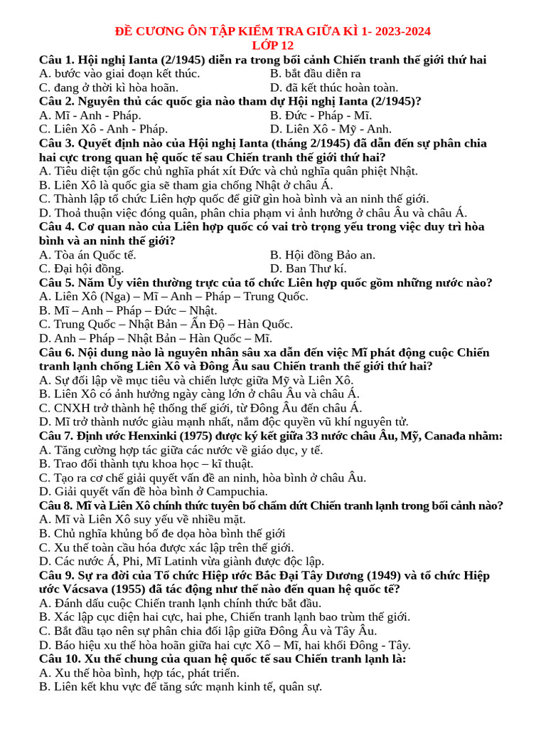 12- ĐỀ CUONG GKI | PDF