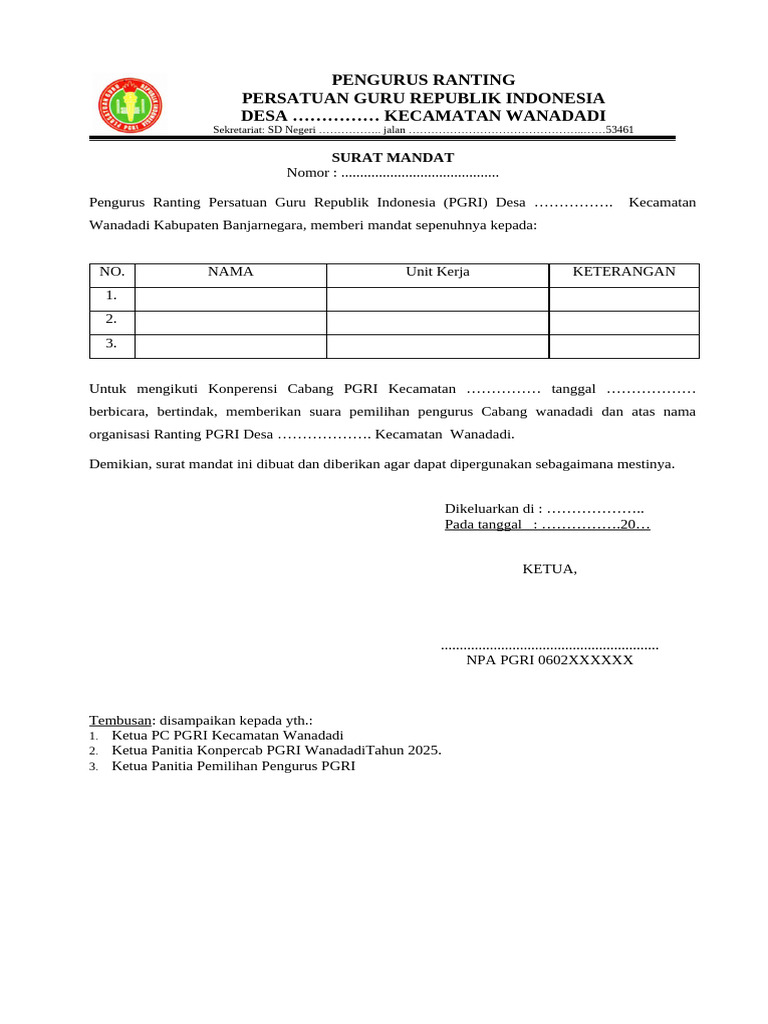 Surat Mandat Pgri | PDF