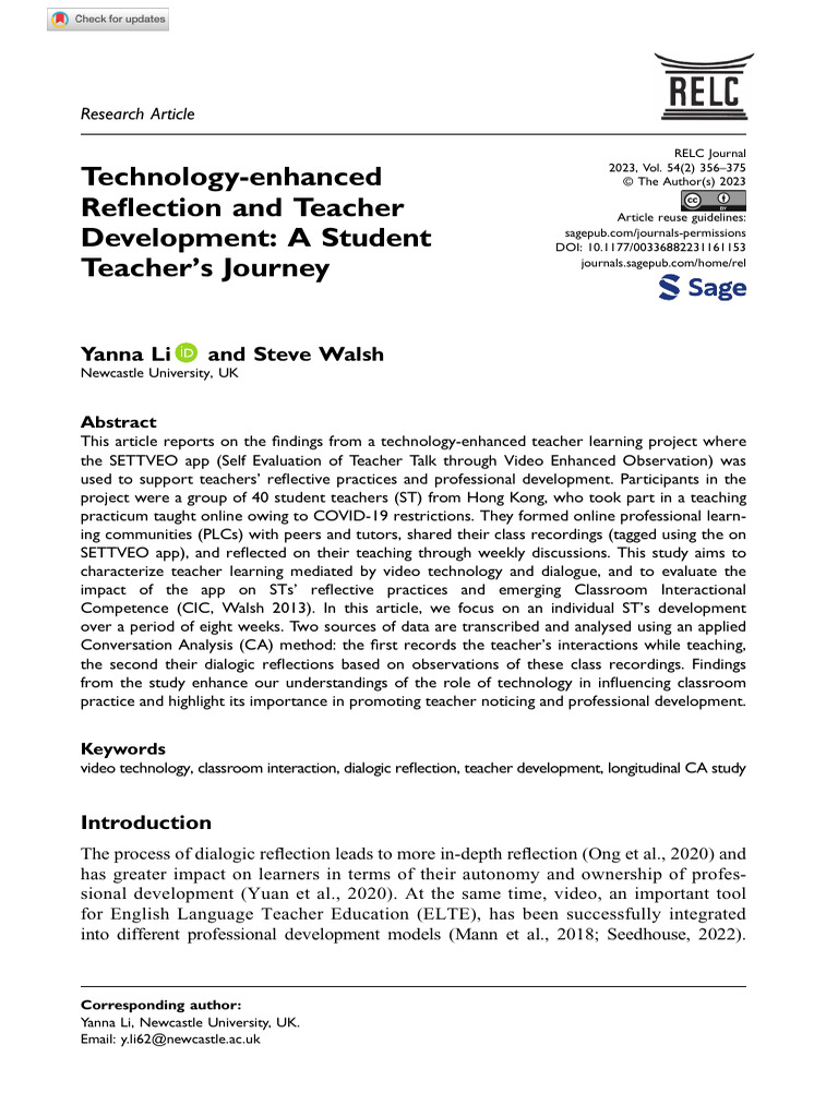 Technology-Enhanced Teacher Reflection | PDF | Reflective Practice ...