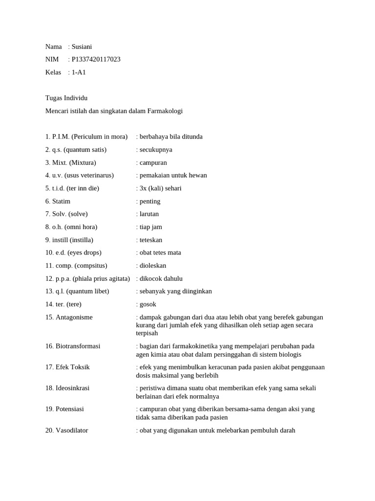 Istilah Farmakologi (SUSIANI) | PDF
