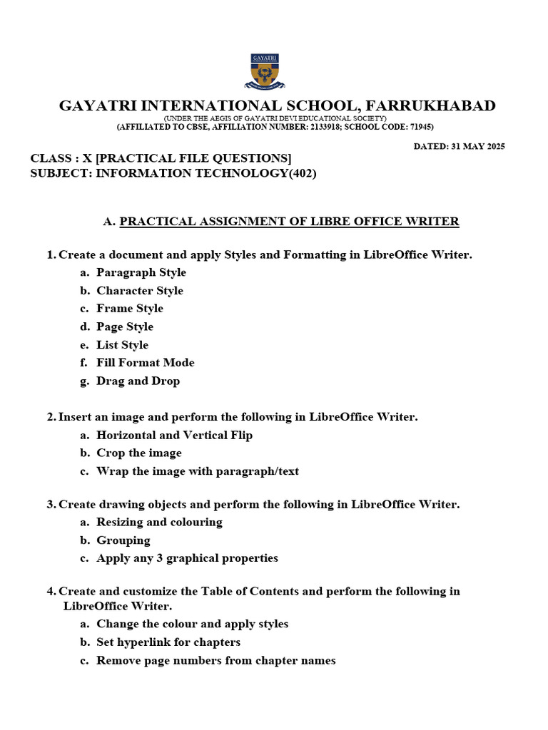 X IT LAB Practical FILE 2025-26 | PDF | Data Management | Computing