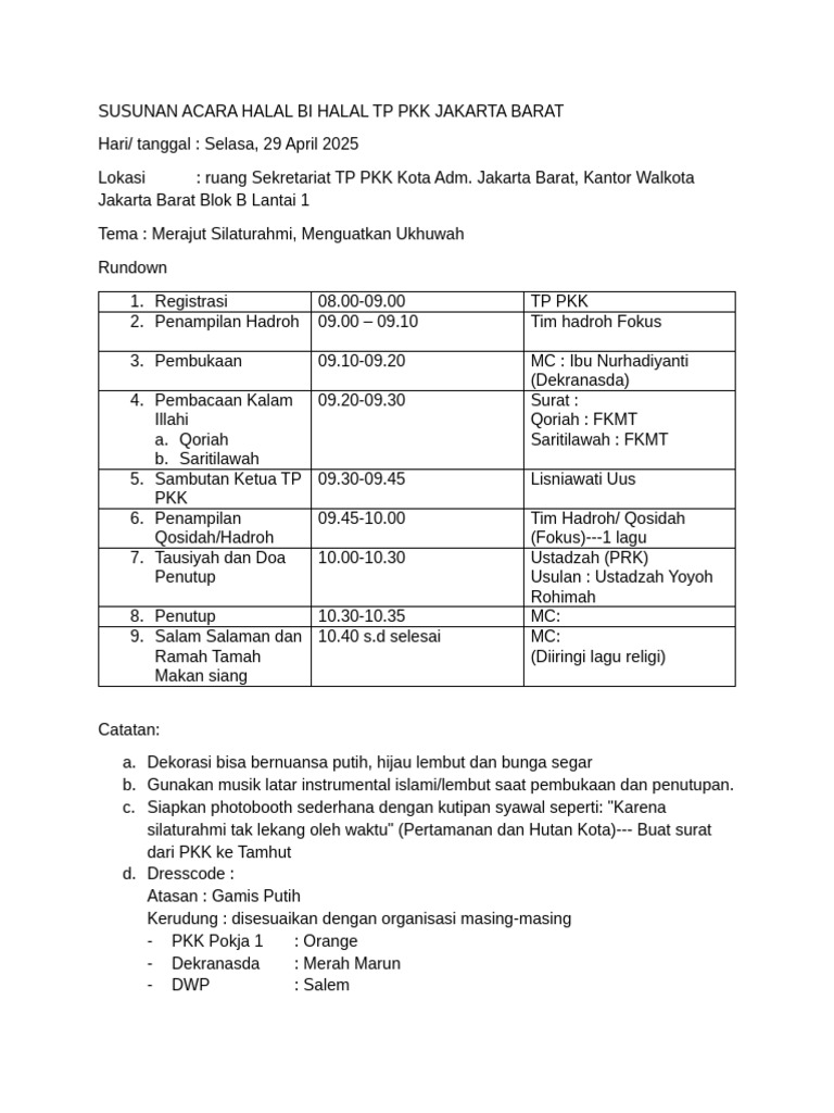 Halal Bi Halal TP PKK Jakarta Barat 2025 | PDF
