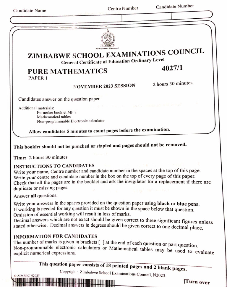 O Level Pure Math Nov 2023 Paper 1 | PDF