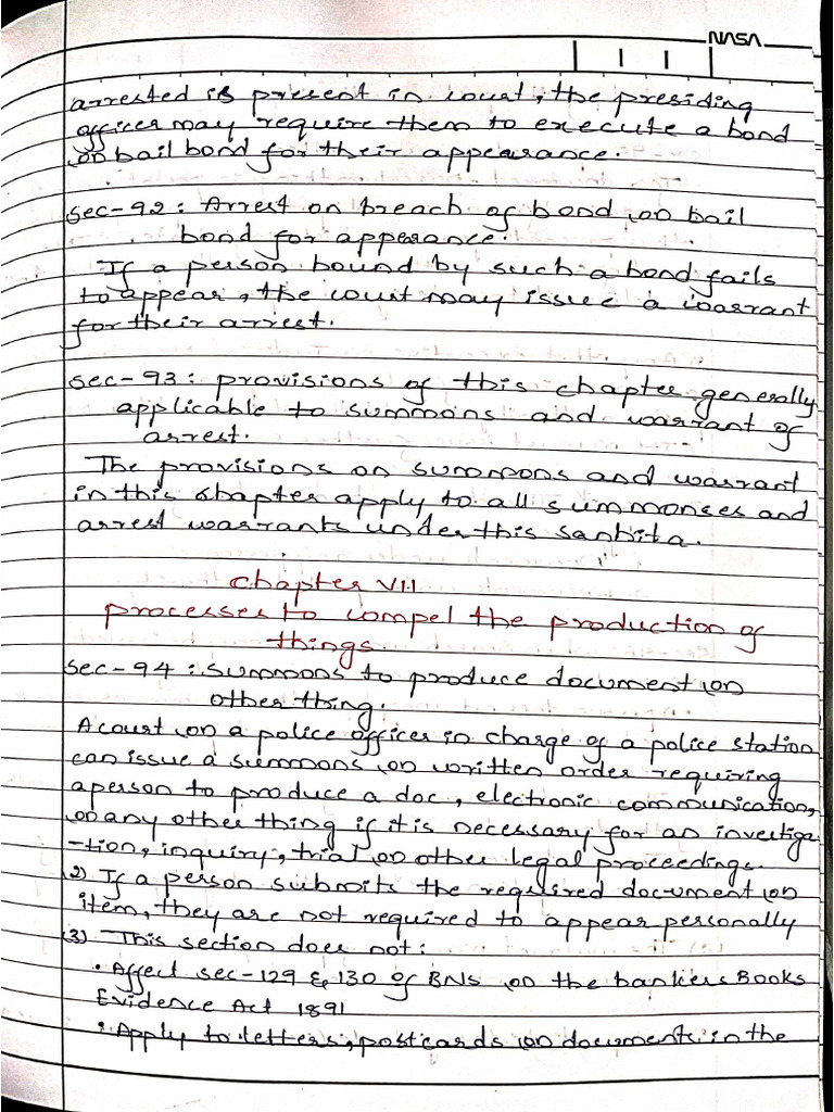 Bnss Sec 100 To 125 Handwritten Notes | PDF