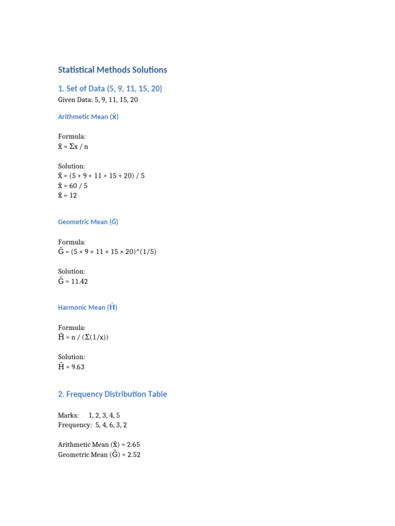 Statistical Methods Solutions | PDF