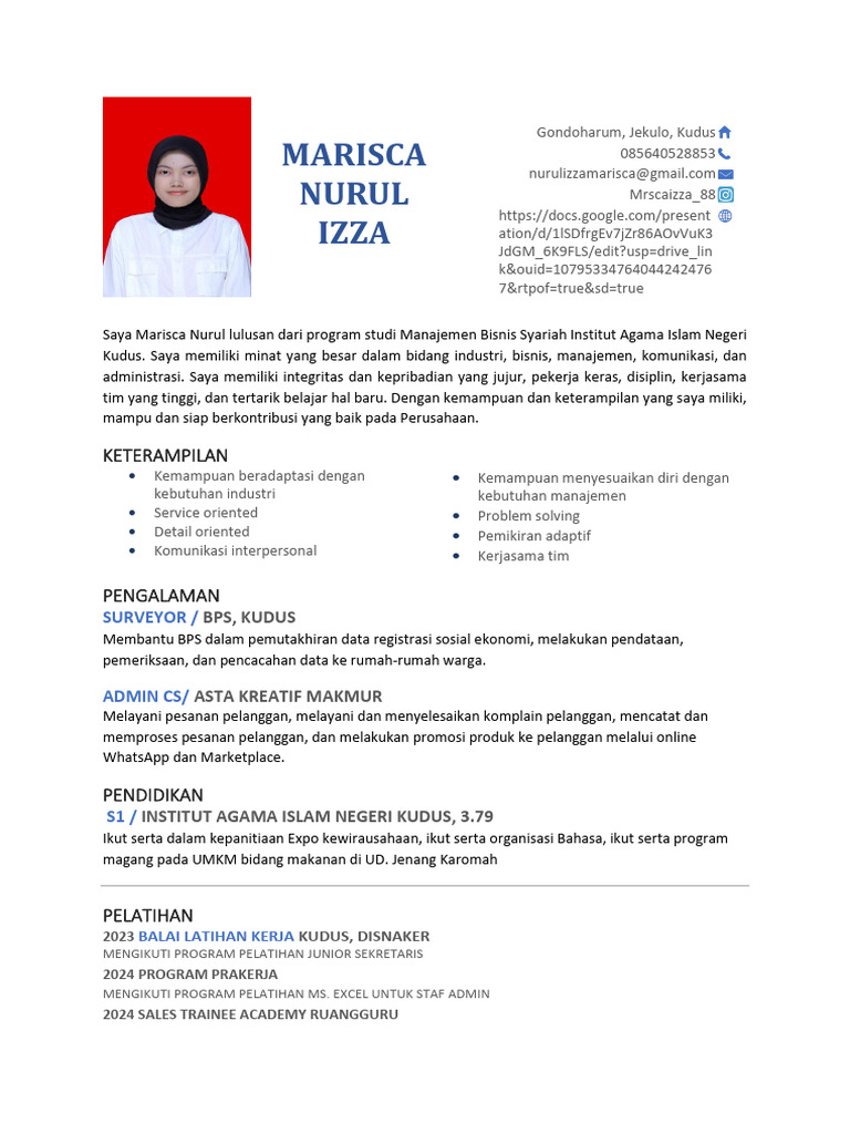 CV Marisca Nurul | PDF