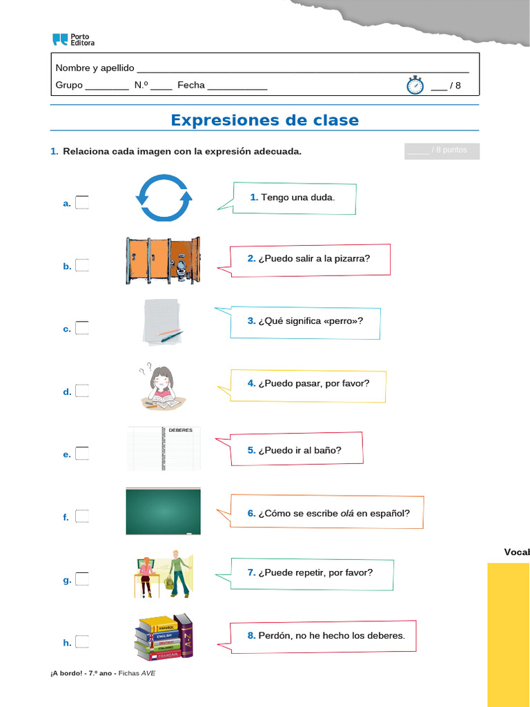 Bord7 Fichas Ave Vocab 9 Expresiones de Clase | PDF