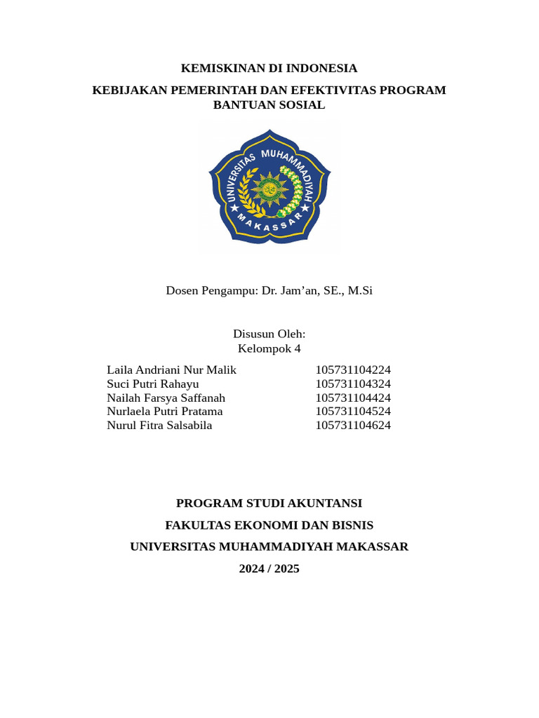 Makalah k4 - Kemiskinan Di Indonesia - Pengantar Ekonomi | PDF