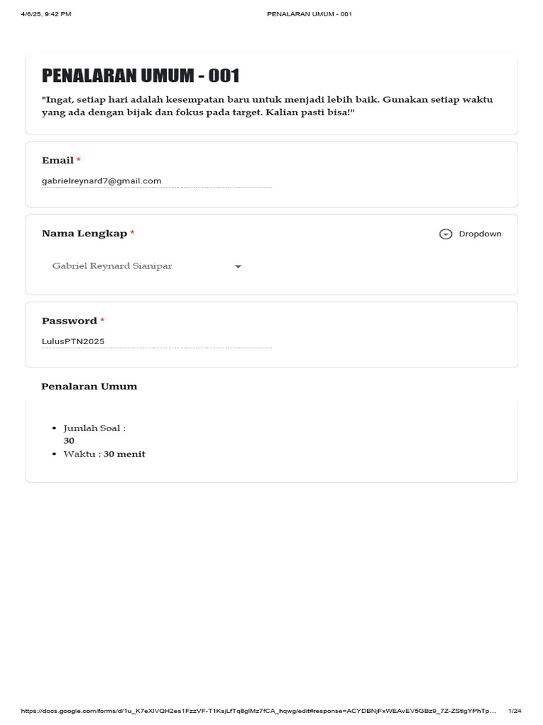 PENALARAN UMUM - 001 - Google Formulir - Gabriel | PDF